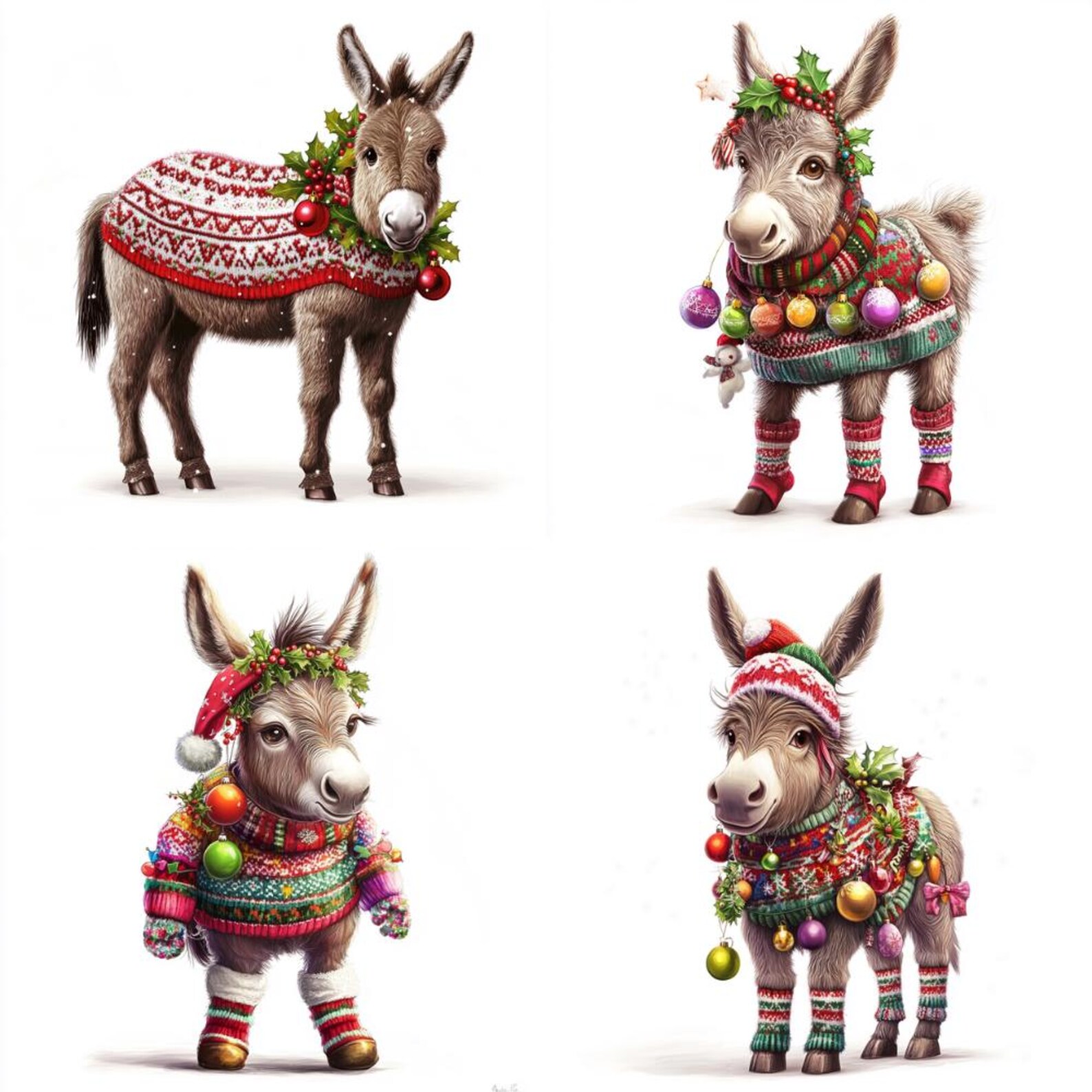 Christmas Donkey Clipart: 13 PNG Holiday Illustrations (digital ...