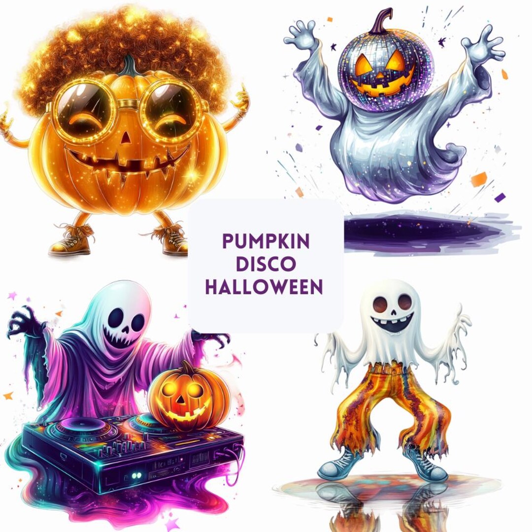 Pumpkin Disco Clipart | Funky Halloween Pumpkins, Retro Ghosts & Disco ...