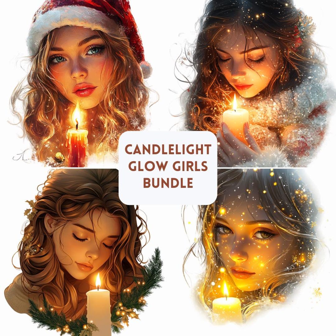 Candlelight Glow Girls Clipart | Christmas Candle Portraits | Warm Soft ...