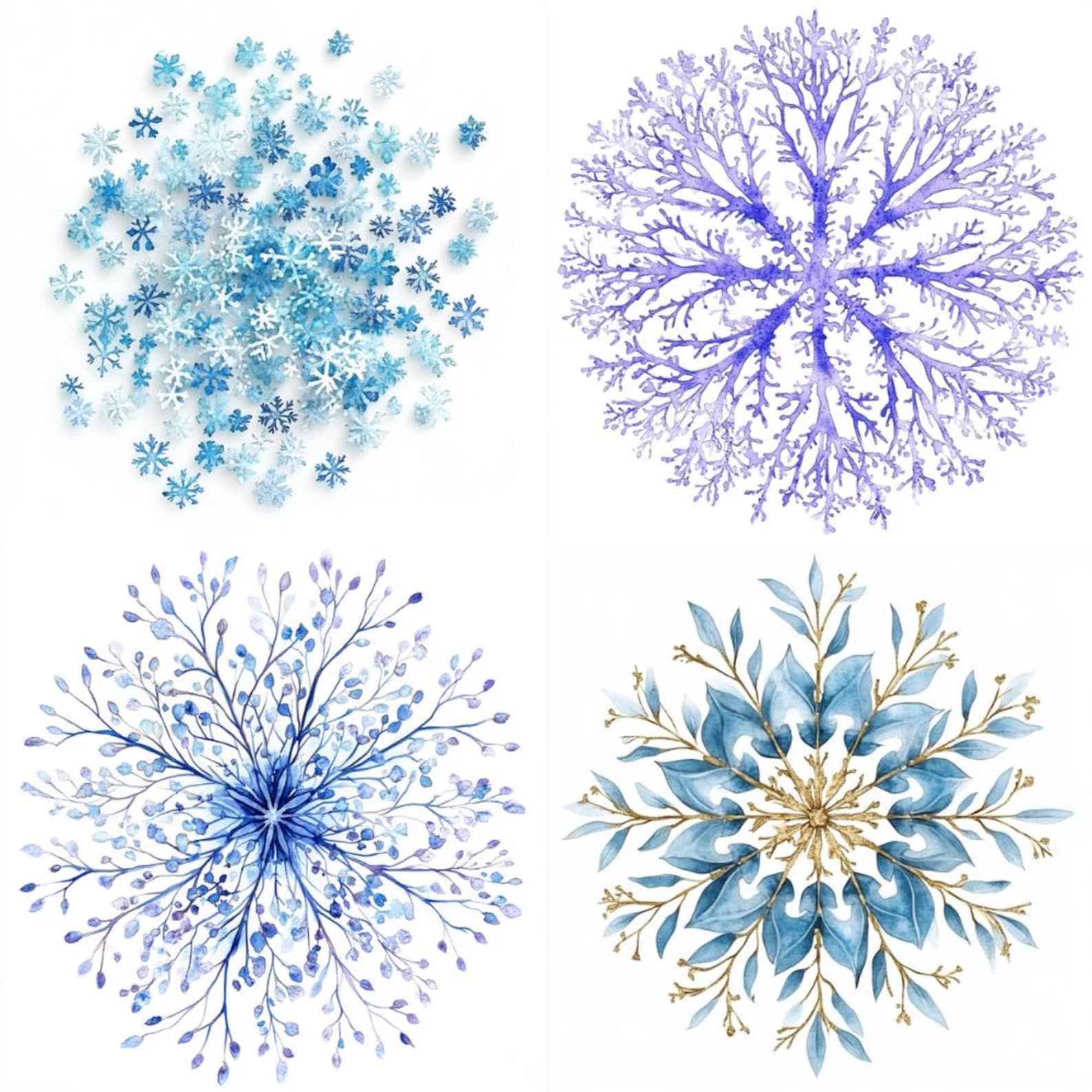 58 PNG Watercolor Snowflakes Clipart – 58 Hand-painted Snowflakes ...
