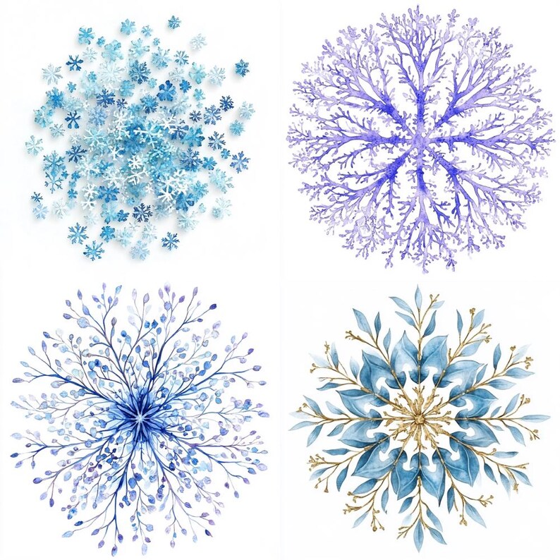 58 PNG Watercolor Snowflakes Clipart – 58 Hand-painted Snowflakes ...