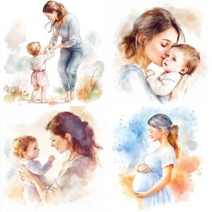 25 Watercolor Mother & Child Clipart PNG - 25 Tender Mom and Baby PNG ...