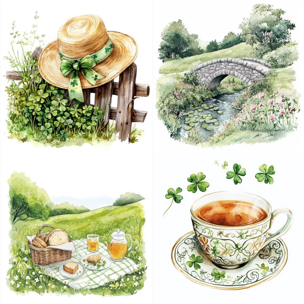 41 Cottagecore Irish Charm Clipart PNG - 41 Cozy Watercolor Clovers ...