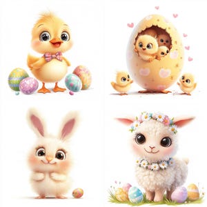 39 Easter Bunny & Friends Clipart PNG - 39 Cute Cartoon Rabbits, Chicks ...
