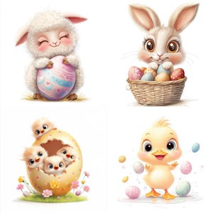 39 Easter Bunny & Friends Clipart PNG - 39 Cute Cartoon Rabbits, Chicks ...