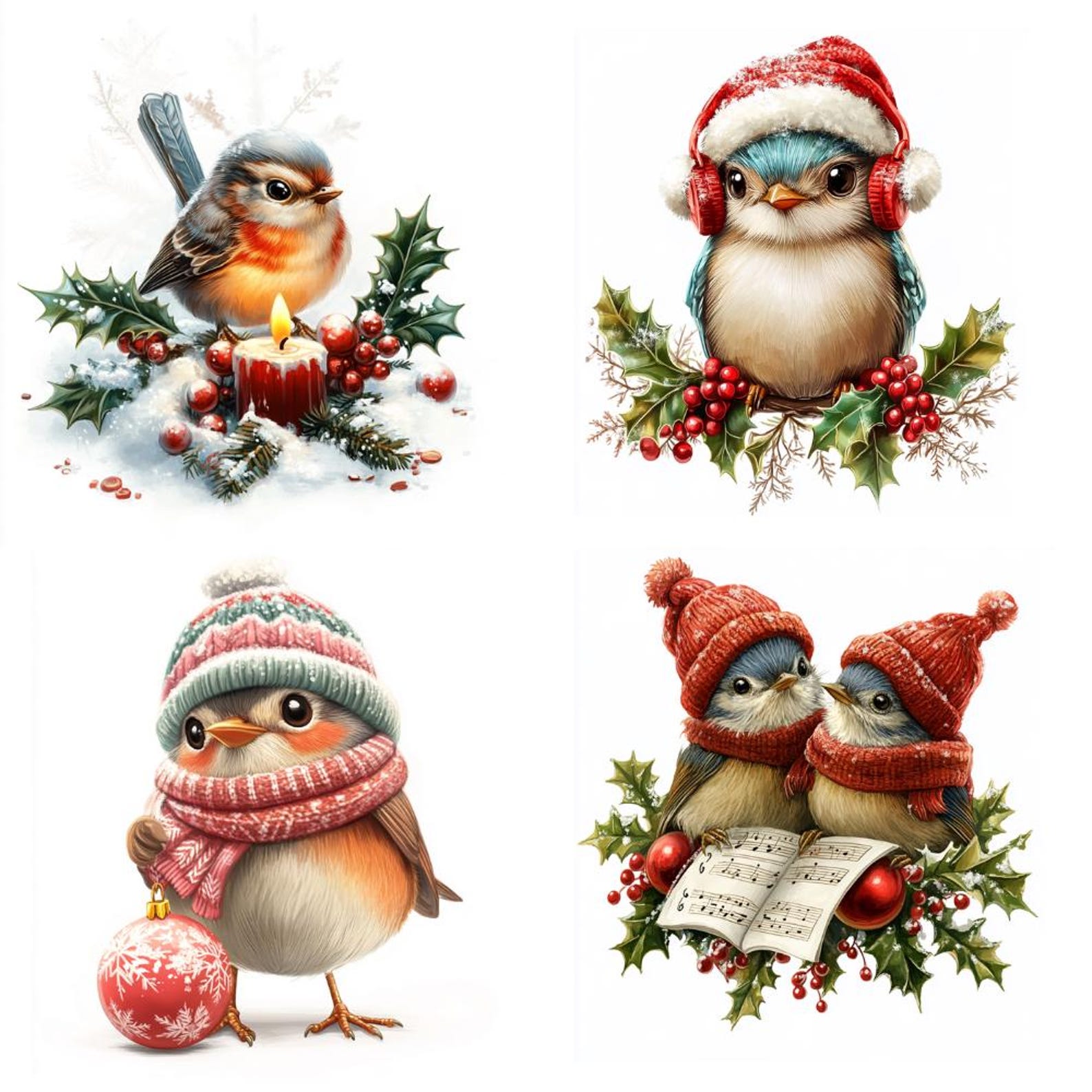 Christmas Bird Clipart: 53 PNG Illustrations (digital Download) - Etsy