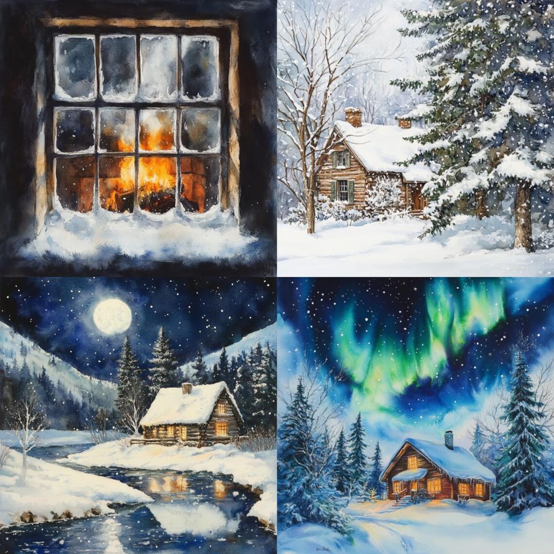 Cozy Winter Scenes Clipart – Snow-covered Cottages and Serene Winter ...