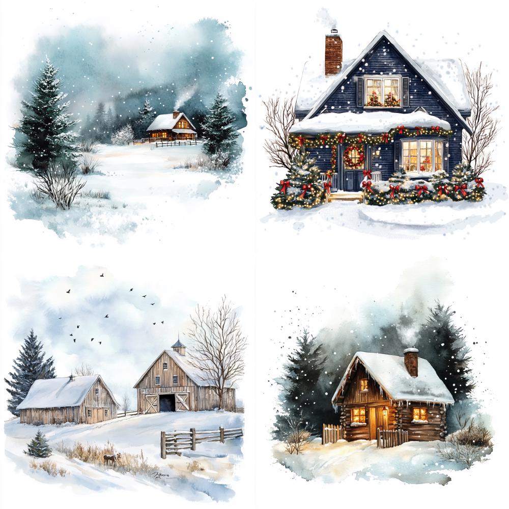 Cozy Winter Scenes Clipart – Snow-covered Cottages and Serene Winter ...