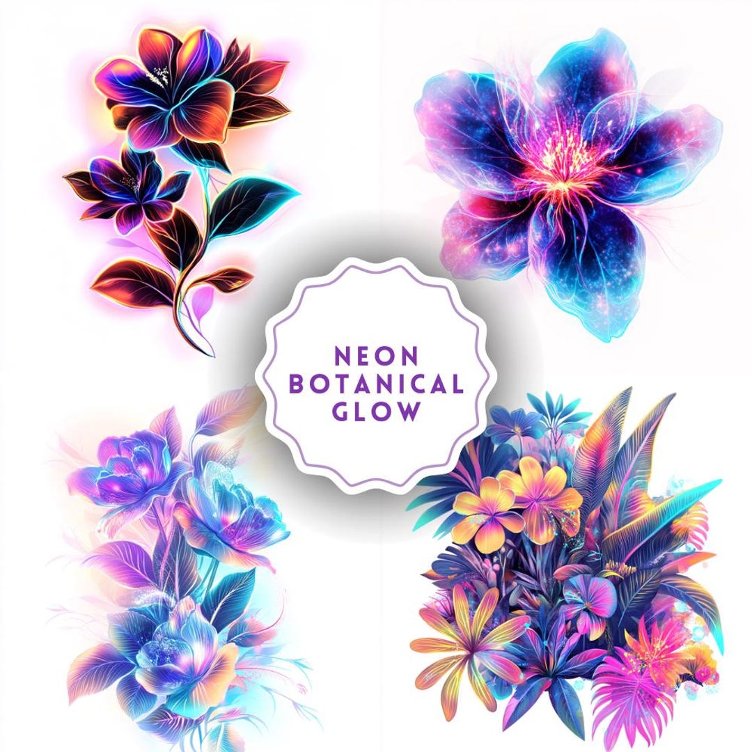 Neon Botanical Clipart: Glowing Flower Pngs for T-shirts (digital ...