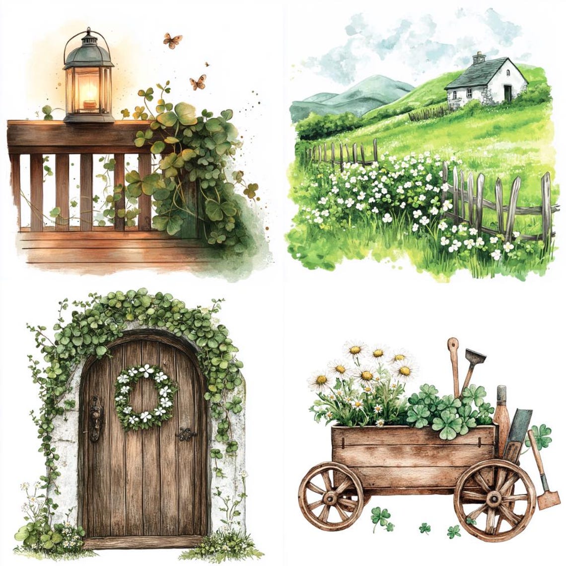 Cottagecore Irish Clipart: Watercolor Clovers, Leprechauns (PNG Digital ...