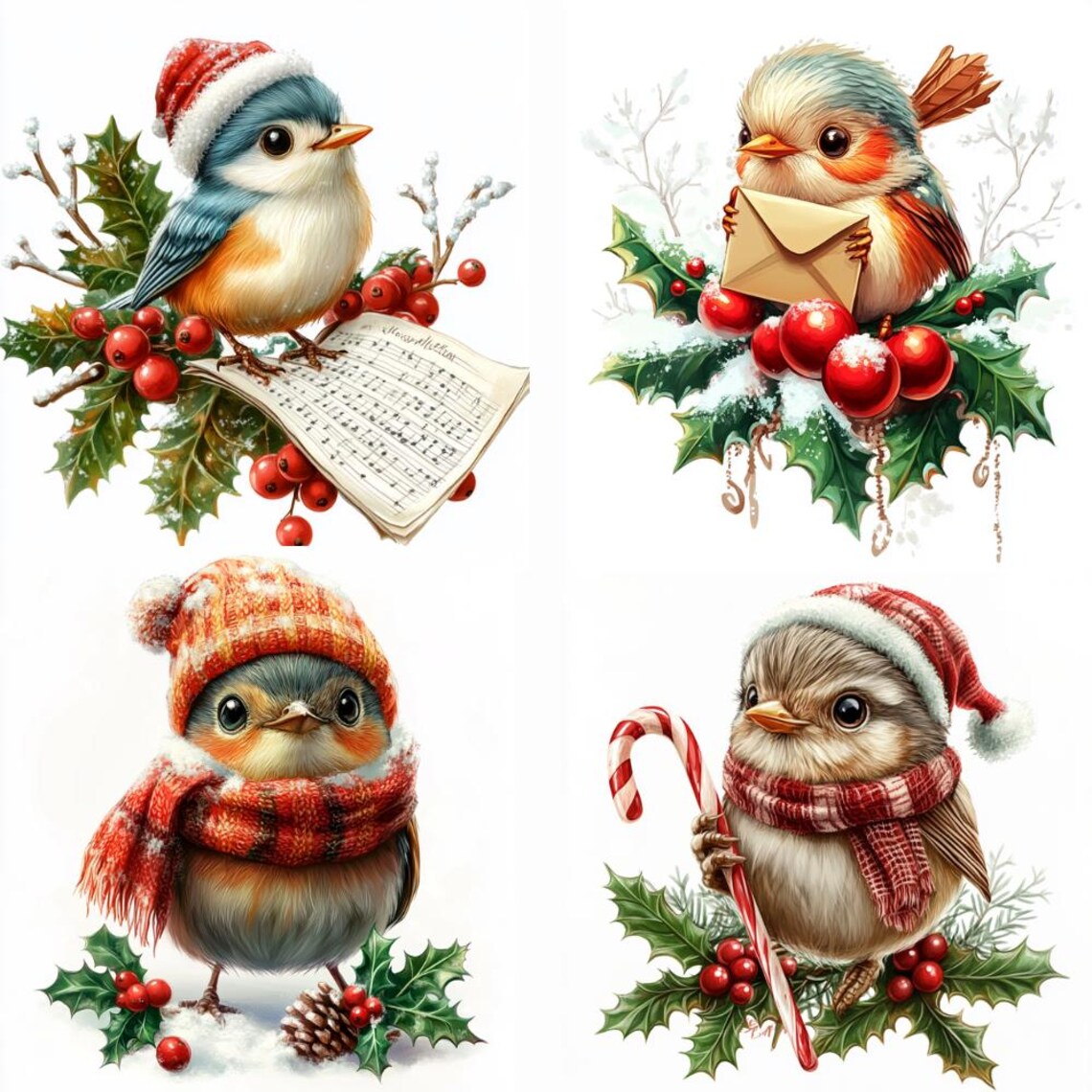 Christmas Bird Clipart: 53 PNG Illustrations (digital Download) - Etsy