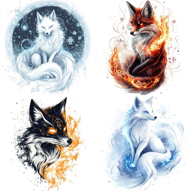 Ethereal Fox Spirits Clipart: 50 Mystical PNG Designs (digital Download ...