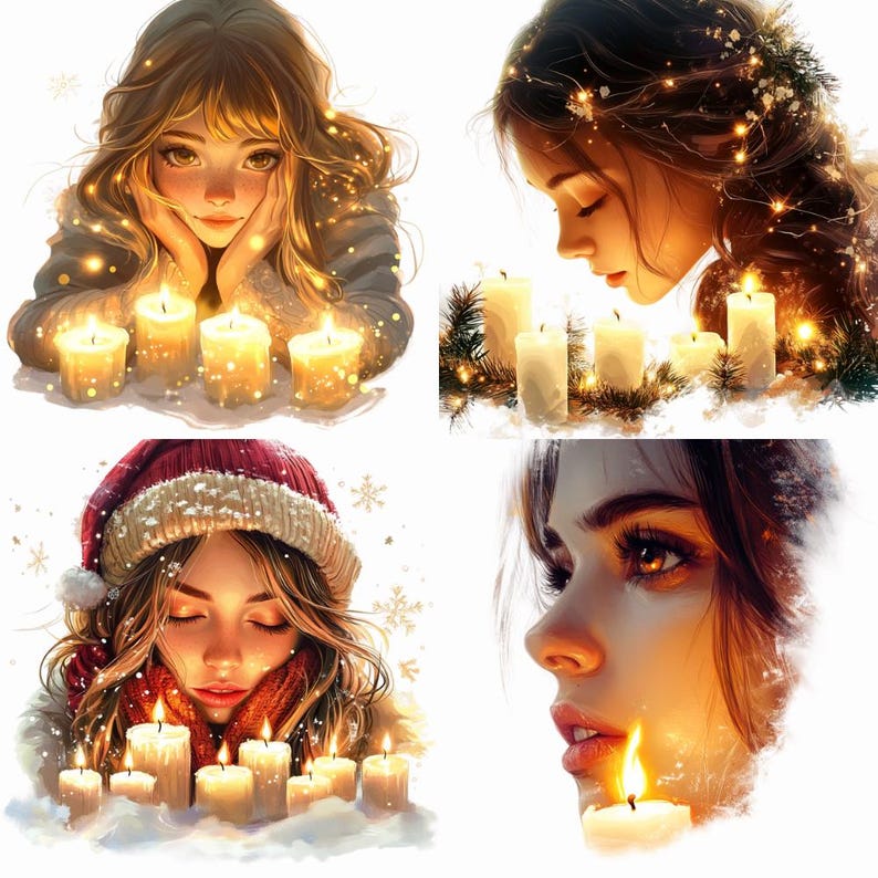 Candlelight Glow Girls Clipart | Christmas Candle Portraits | Warm Soft ...