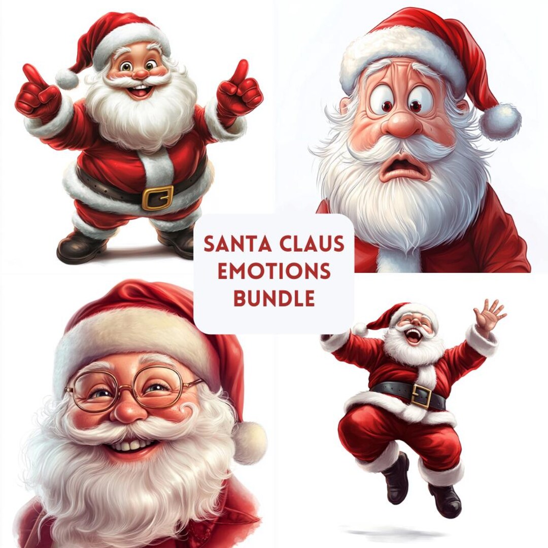 Santa Claus Emotions Clipart – 28 PNG Funny Holiday Faces Pack for ...