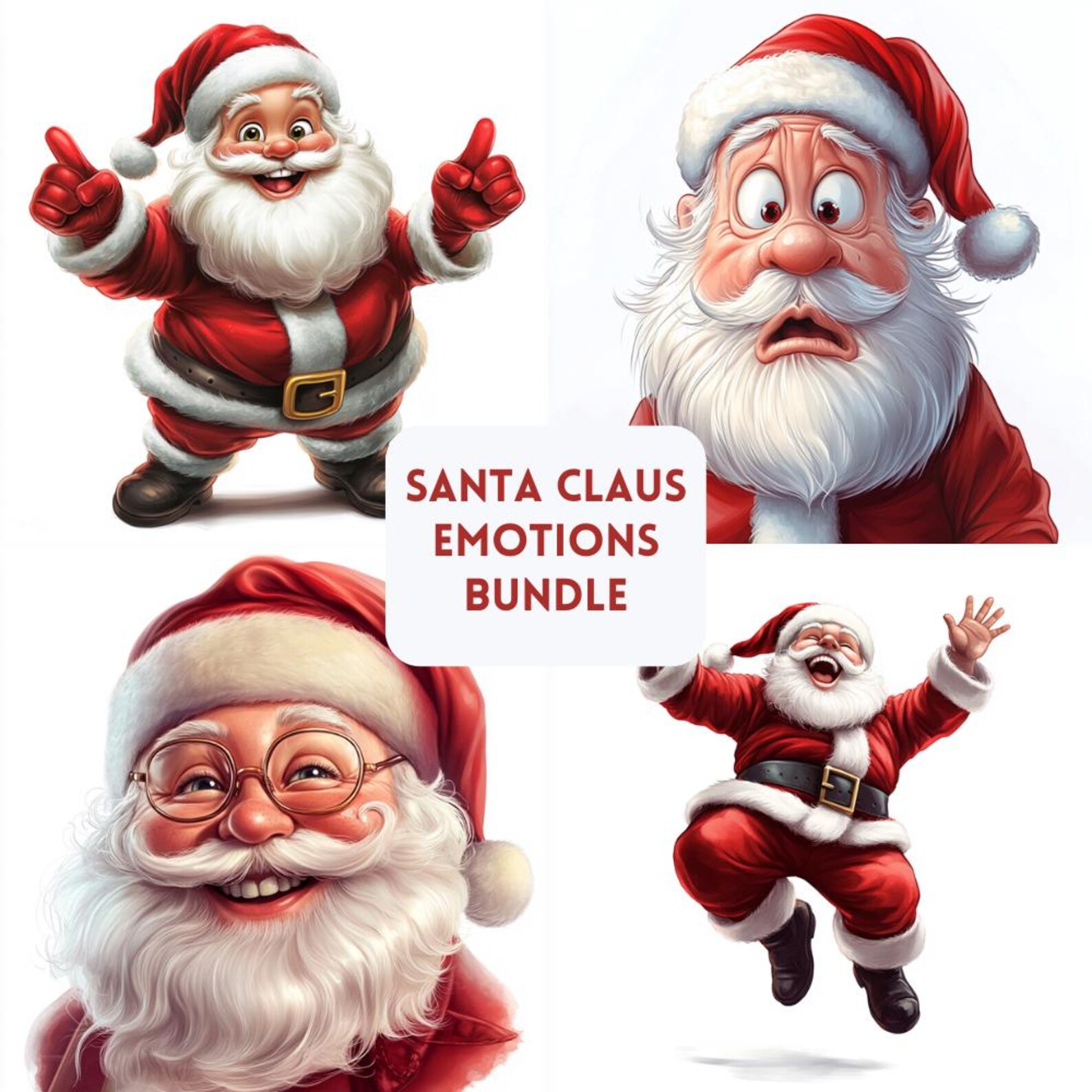 Santa Claus Emotions Clipart – 28 PNG Funny Holiday Faces Pack for ...