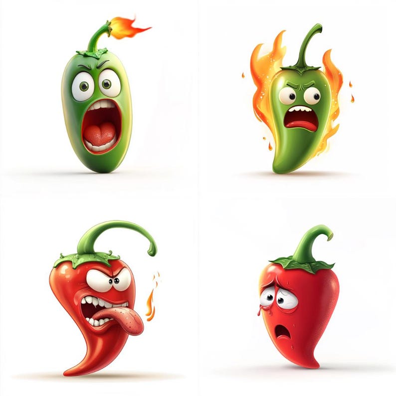 Spicy Jalapeno Faces Clipart: 41 Funny Chili Pepper Pngs (digital ...