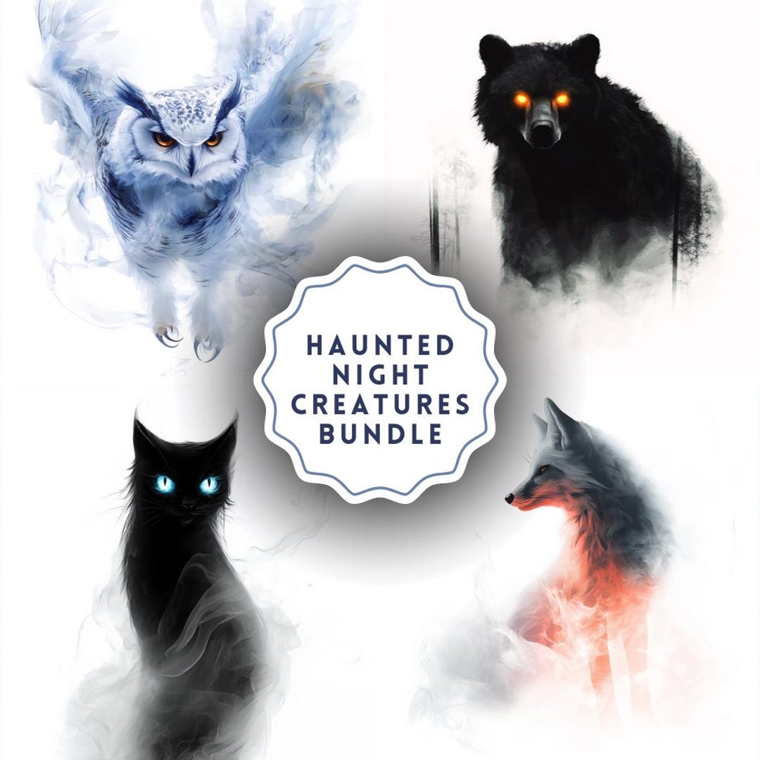 Haunted Animal Shadows Clipart: 47 Night Creatures PNG (digital ...