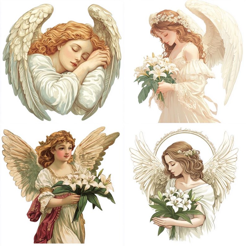 43 PNG Vintage Angel Clipart Set - 43 Serene Angels for Christmas ...
