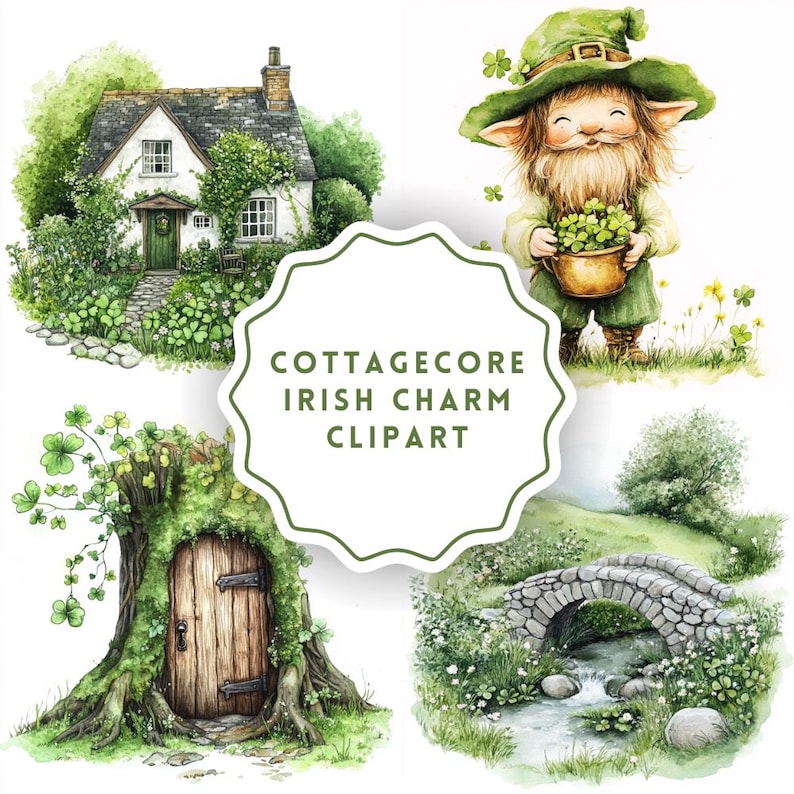 41 Cottagecore Irish Charm Clipart PNG - 41 Cozy Watercolor Clovers ...