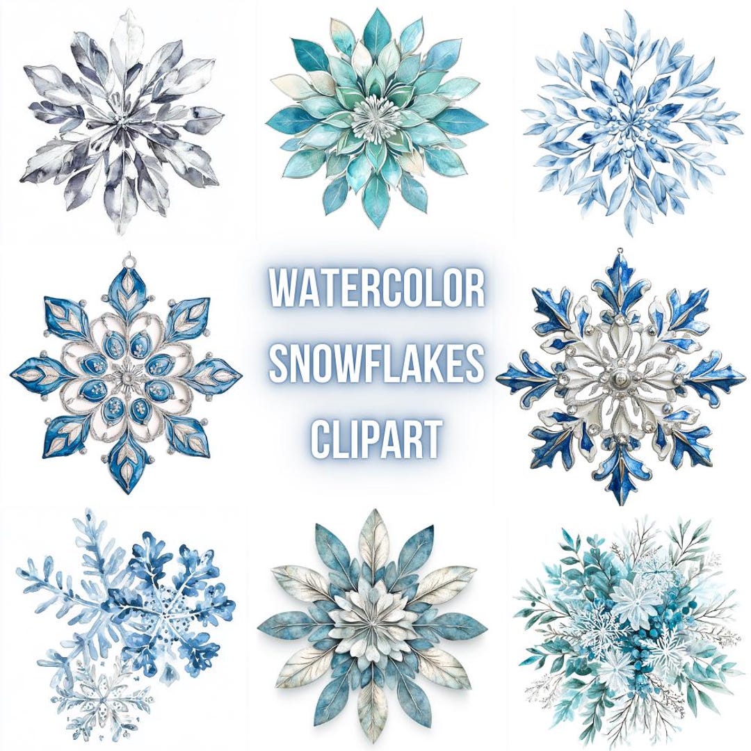 Watercolor Snowflakes Clipart – Hand-painted Snowflakes & Winter ...