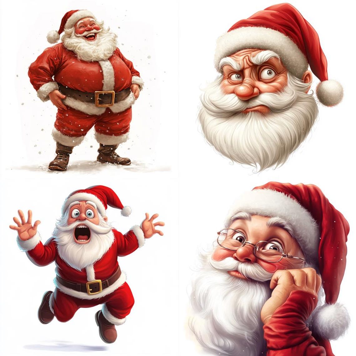 Santa Claus Emotions Clipart – 28 PNG Funny Holiday Faces Pack for ...