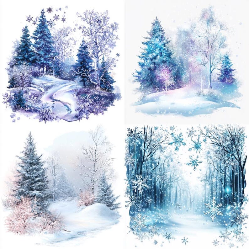 Crystal Snowflake Forest Clipart | Magical Winter Wonderland PNG ...