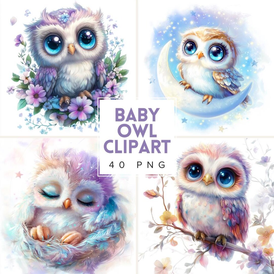 Pastel Baby Owl Clipart: Watercolor PNG Images (digital Download ...
