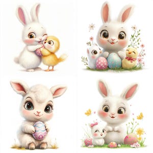 39 Easter Bunny & Friends Clipart PNG - 39 Cute Cartoon Rabbits, Chicks ...
