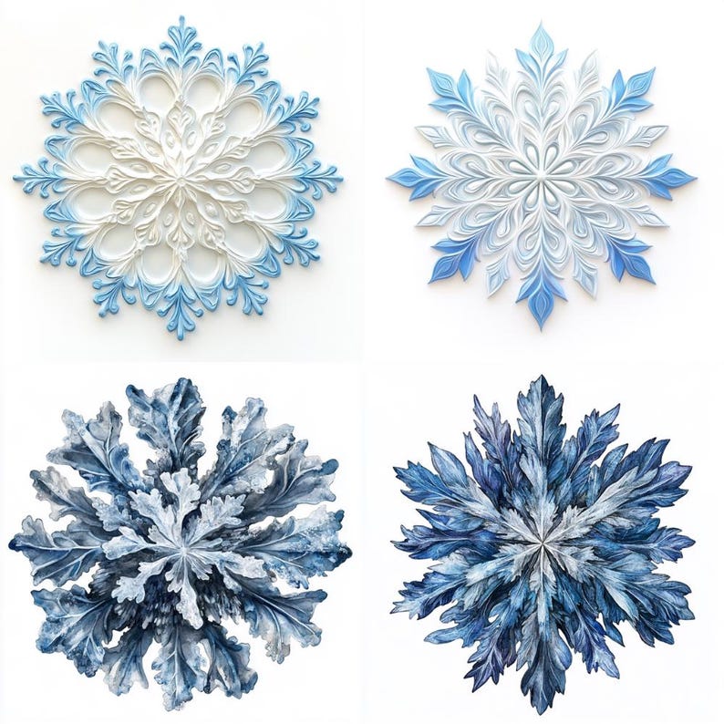 58 PNG Watercolor Snowflakes Clipart – 58 Hand-painted Snowflakes ...