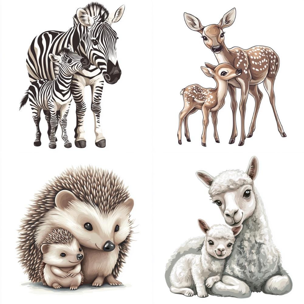 Animal Moms and Babies Clipart - 36 PNG Graphics (digital Download) - Etsy