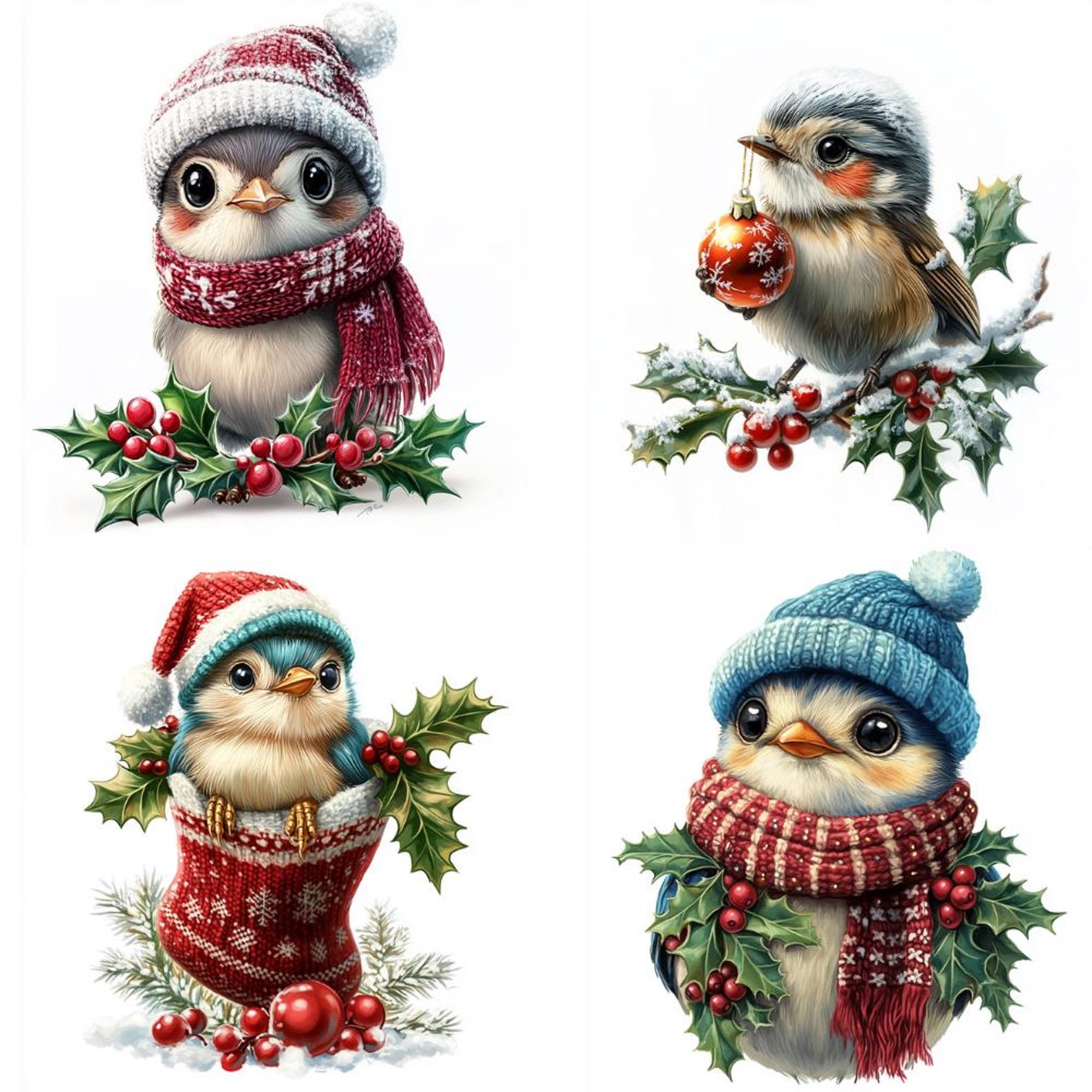 Christmas Bird Clipart: 53 PNG Illustrations (digital Download) - Etsy