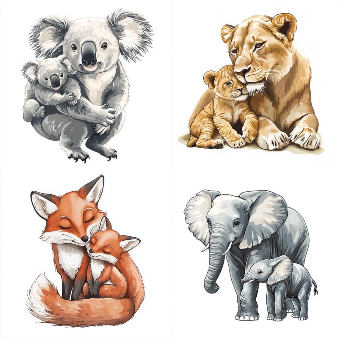 Animal Moms and Babies Clipart - 36 PNG Graphics (digital Download) - Etsy