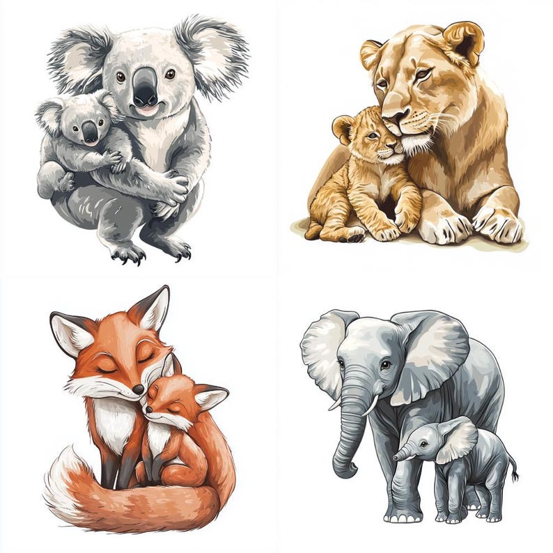 Animal Moms and Babies Clipart - 36 PNG Graphics (digital Download) - Etsy
