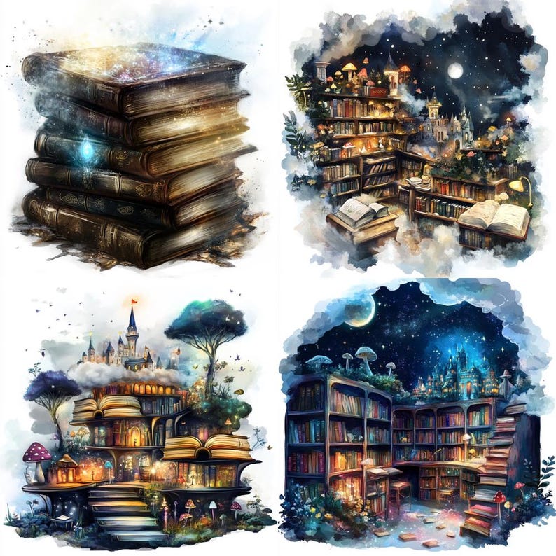 Magical Book Worlds Clipart: Fantasy Portal PNG Set (commercial Use ...