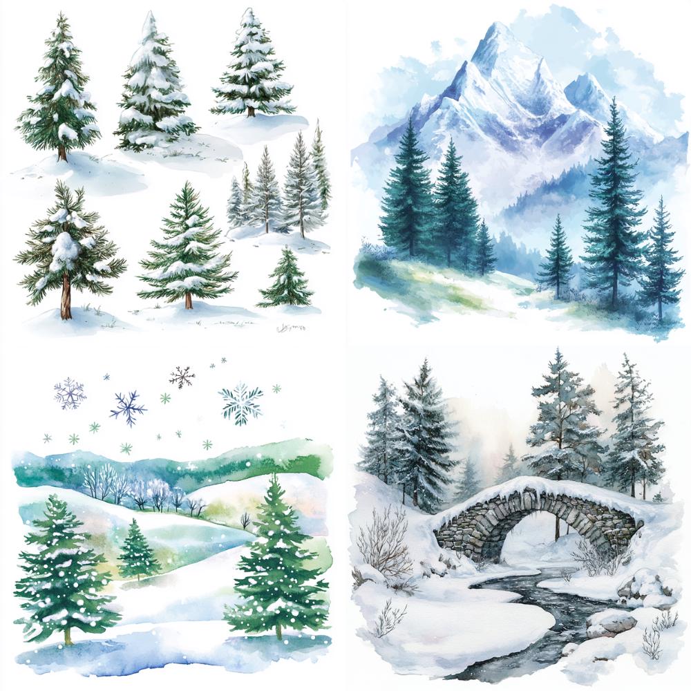 Watercolor Winter Wonderland Clipart Set: Snowy Forests, Cabins ...