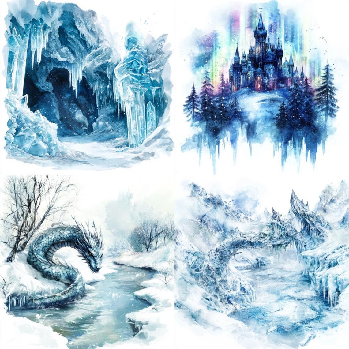 Fantasy Winter Landscapes Clipart Magical Snowy Scenes and Mystical ...