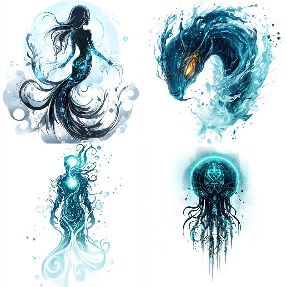 Mystical Water Spirits Clipart: Mermaids & Elementals (PNG Digital ...