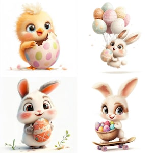 39 Easter Bunny & Friends Clipart PNG - 39 Cute Cartoon Rabbits, Chicks ...