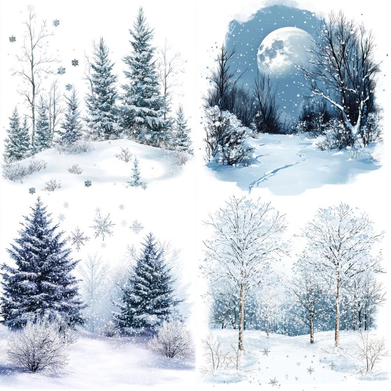 Crystal Snowflake Forest Clipart | Magical Winter Wonderland PNG ...