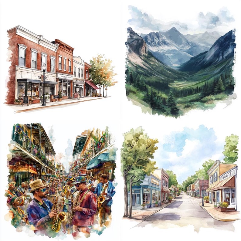 52 Famous American Landmarks Clipart PNG - 52 USA Travel Illustrations ...