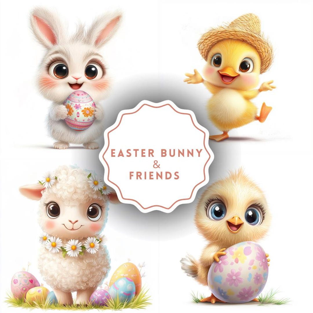39 Easter Bunny & Friends Clipart PNG - 39 Cute Cartoon Rabbits, Chicks ...