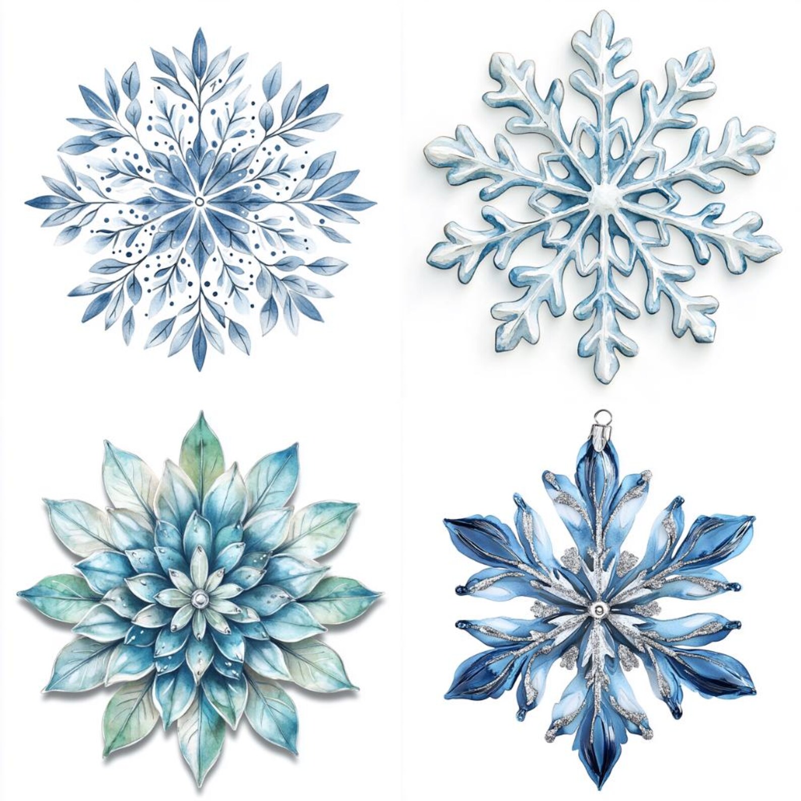 58 PNG Watercolor Snowflakes Clipart – 58 Hand-painted Snowflakes ...