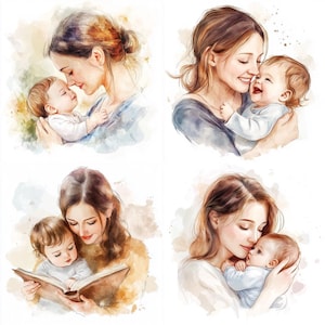 25 Watercolor Mother & Child Clipart PNG - 25 Tender Mom and Baby PNG ...