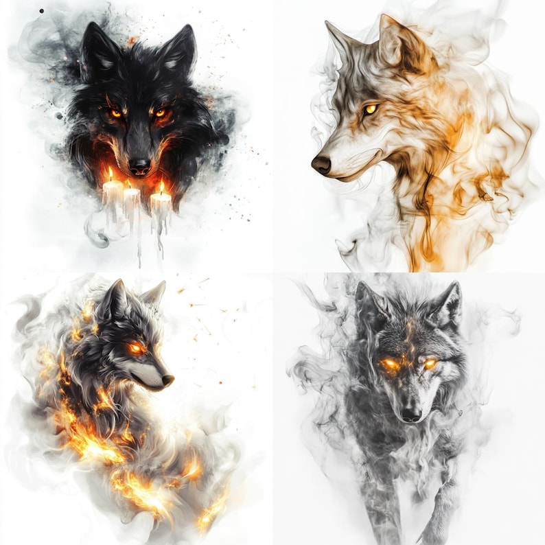 Candlelit Spirit Wolves Clipart | Smoky Flame Wolf PNG | Mystical ...