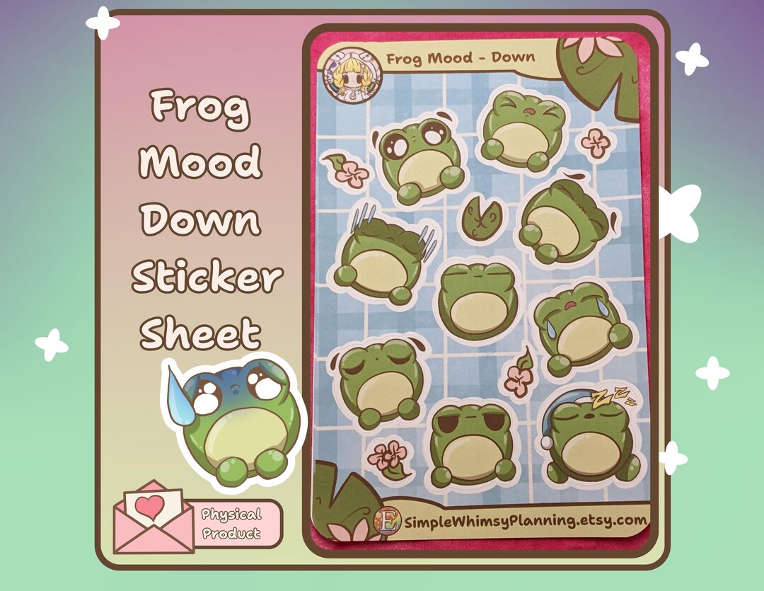 Emoji Stickers | Sad Frog Sticker Sheet | Down Mood Frog Stickers for ...