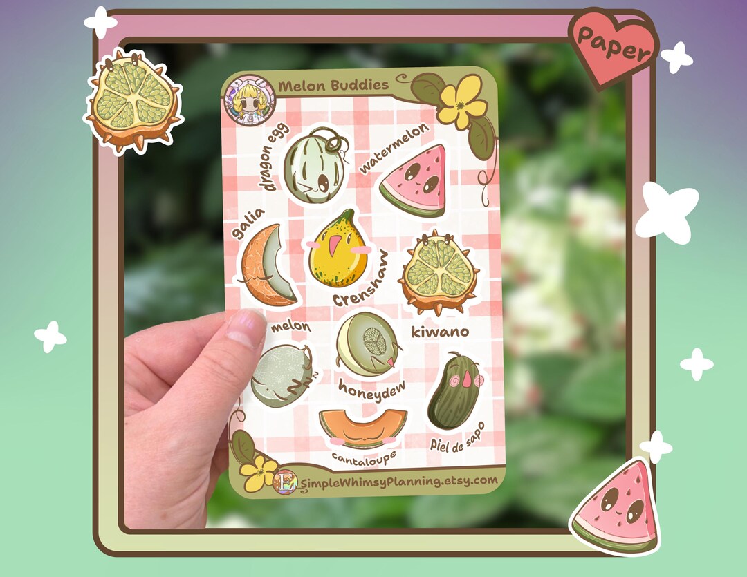 Melon Sticker Sheet – Cute Fruit Stickers | Kawaii Melons, Watermelon, Cantaloupe, Honeydew and ...