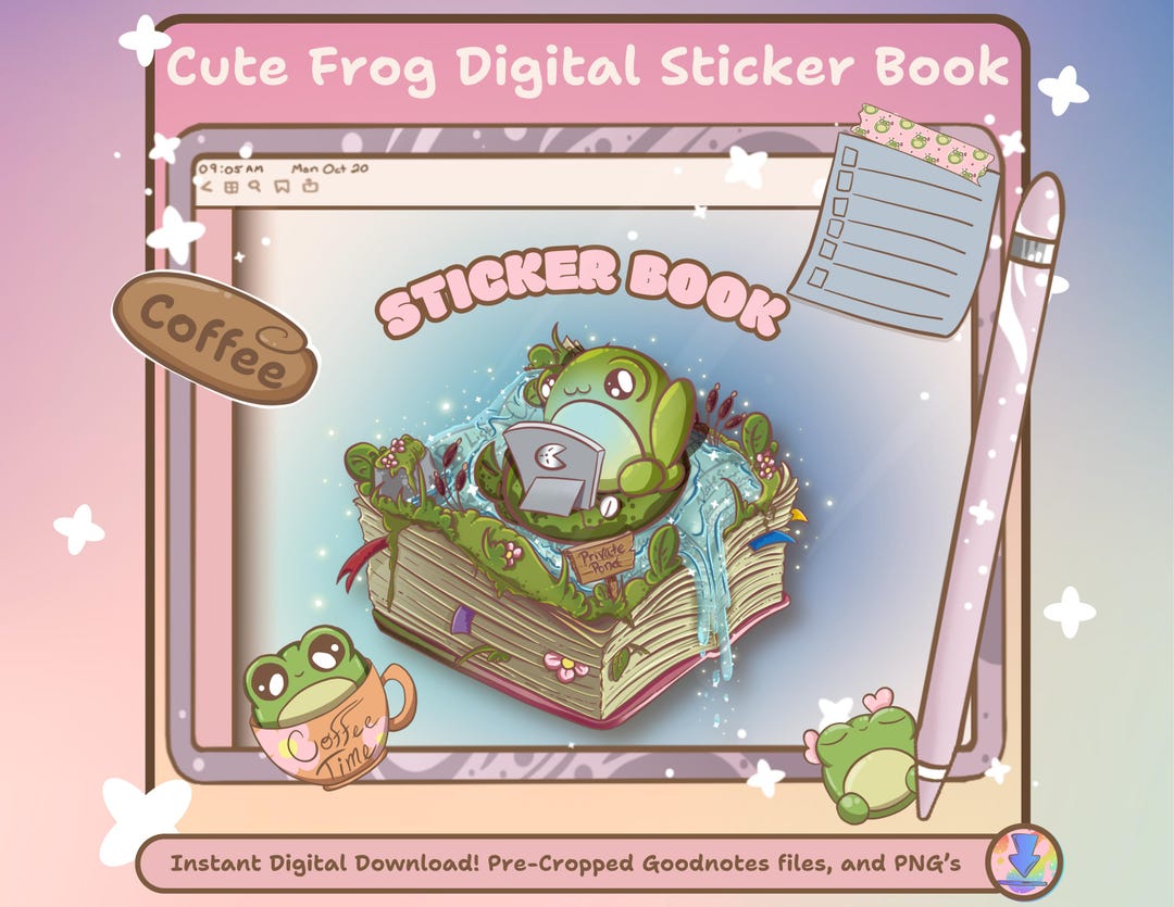 Cute Frog Digital Pre-cropped Planner Sticker Book | A4 Printable - Etsy