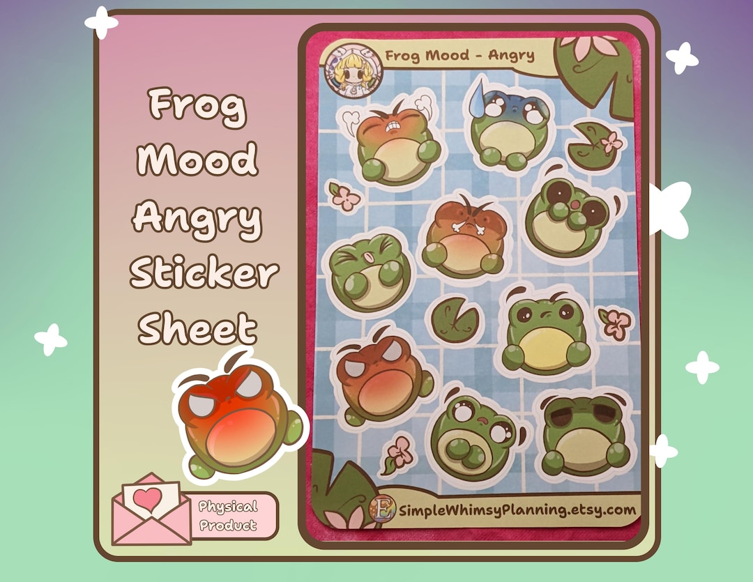 Emoji Stickers | Angry Frog Sticker Sheet | Mad Mood Frog Stickers for ...