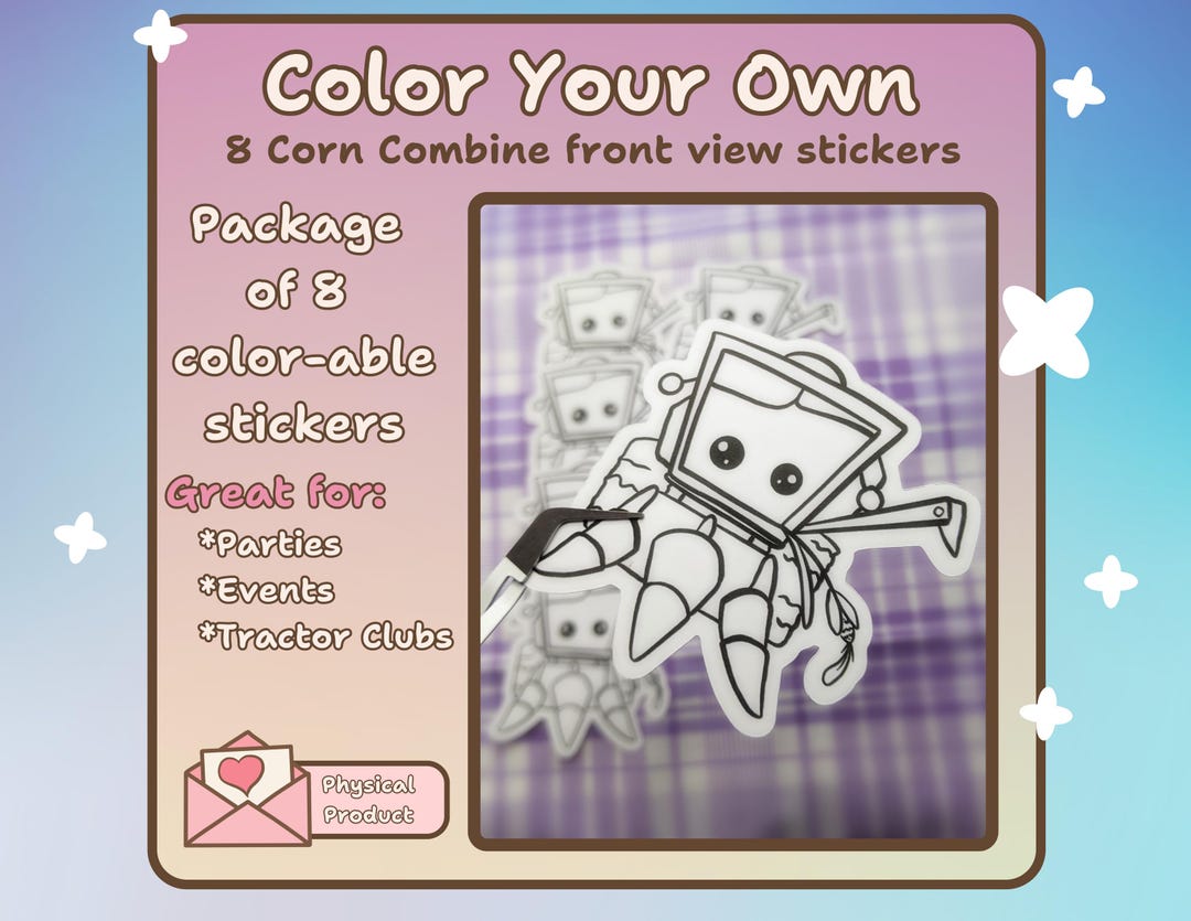 Combine Tractor (front View)| Color Your Own Tractor Sticker - | Diy ...