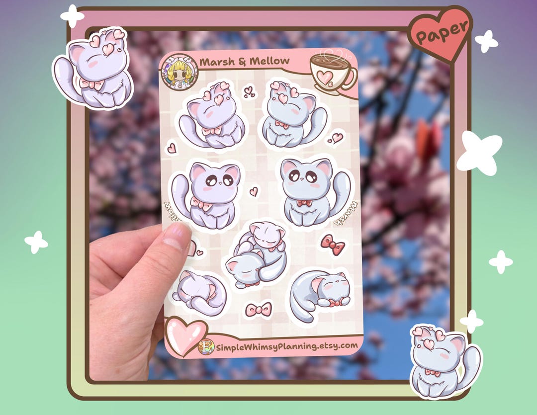 Paper Cat Sticker Sheet – Matte Kawaii Stickers – Cute Pastel Kitty ...